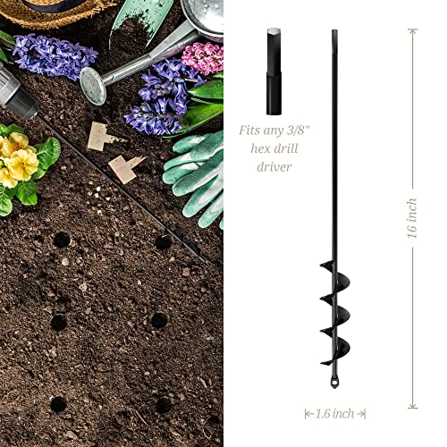 K-Brands Auger Drill Bit for Planting – 1.6 x 16 Inch & 3.5 x 16 Inch Set - Garden Spiral Hole Drill and Bulb Planter Tool - Bedding Plants, Umbrella Holes - 3/8 Inch Hex Drive Drill