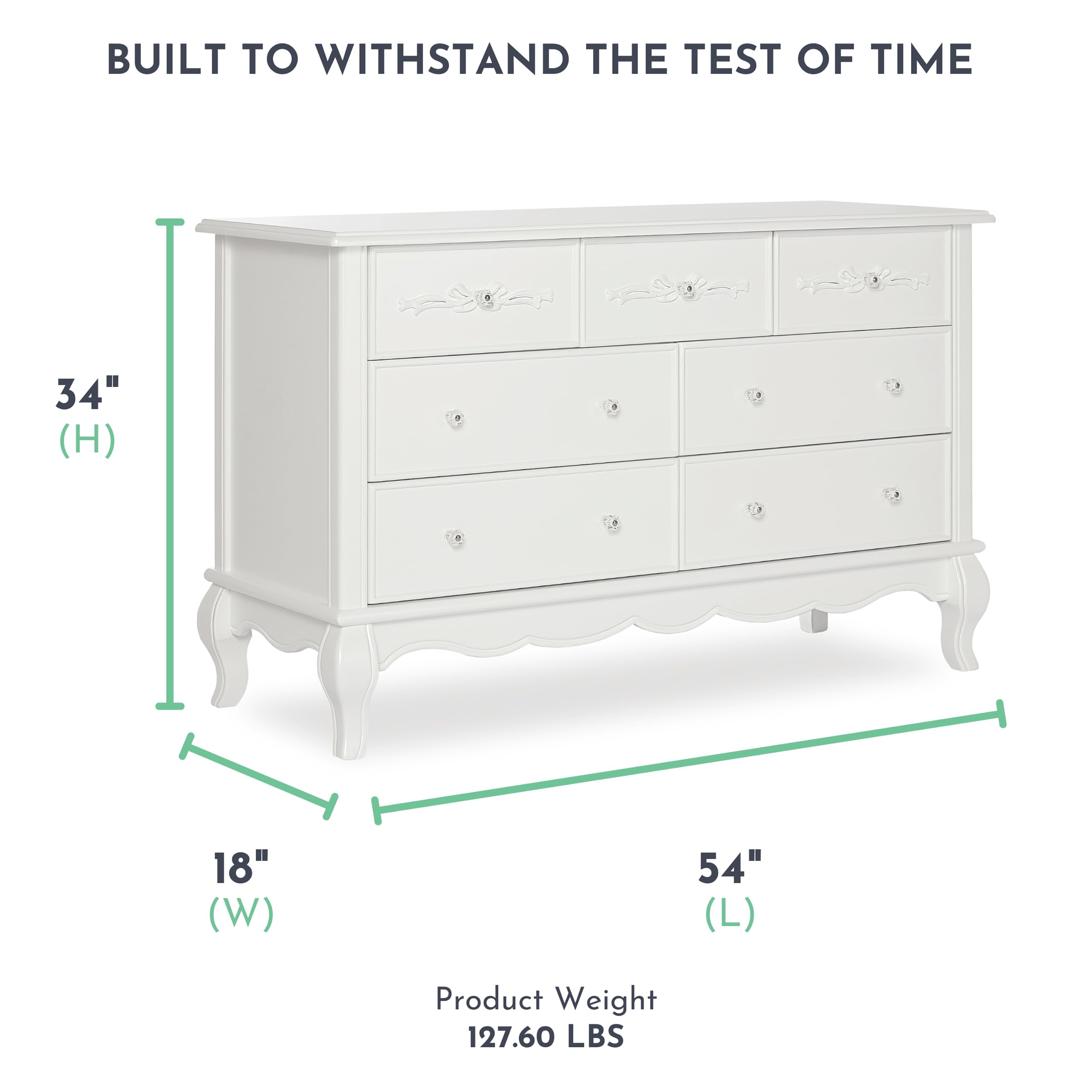 Evolur Aurora 7 Drawer Double Dresser, Frost