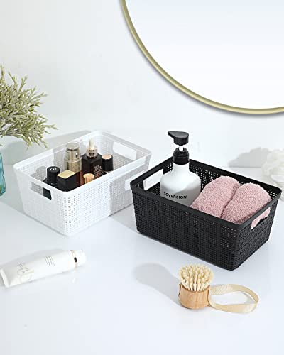 Set of 6 Plastic Storage Bins Pantry Organization and StorageĀ Containers Storage Baskets Shelf Organizer Bins for Shelves Drawers Desktop Closet Playroom Classroom Office, White