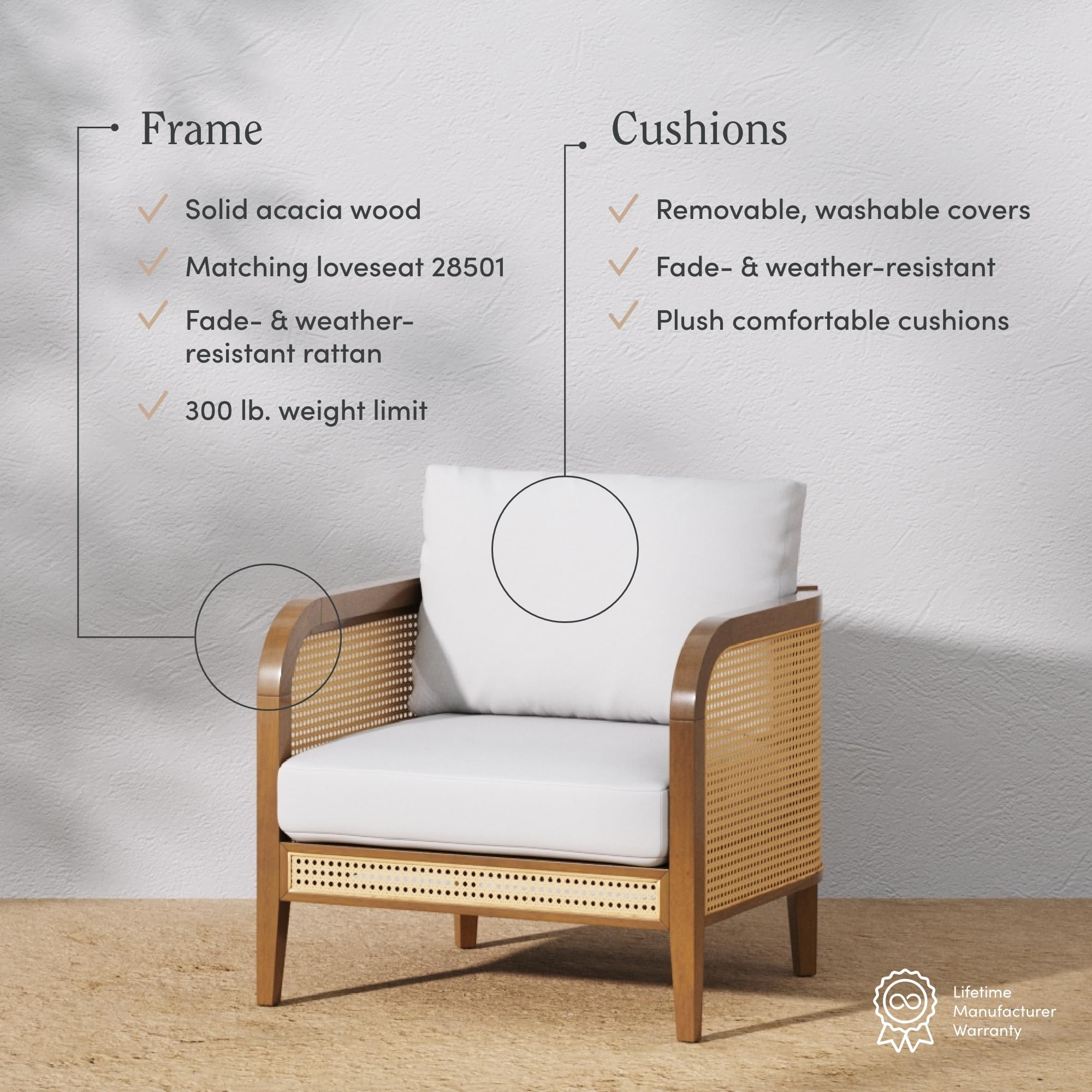 Nathan James Bohemian Upholstered Outdoor Patio Seating, Set of 2 Chairs, Light Acacia Wood/Linen White - Twila