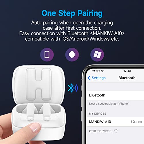 MANKIW Hybrid Active Noise Cancelling Wireless Earbuds, in Ear Bluetooth 5.3 Earbuds, ANC Earbuds,HiFi Stereo Touch Earbuds for iPhone/Android-White