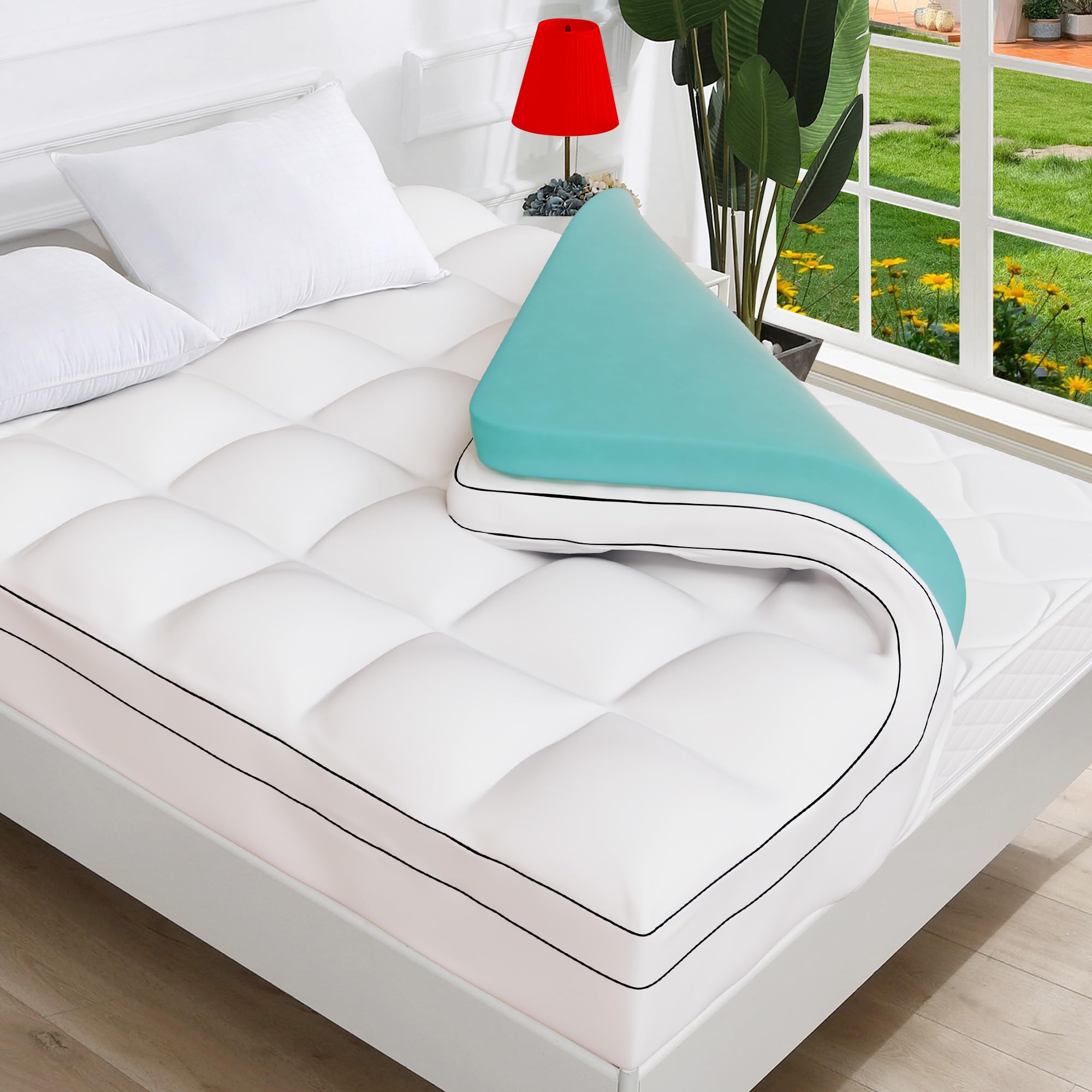 Memory Foam Mattress Topper Twin 4 Inch, Dual Layer 2 Inch Gel Memory Foam Plus 2 Inch Cooling Pillow Top Mattress Pad with 8-21 Inch Deep Pocket, Comfort Support for Back Pain