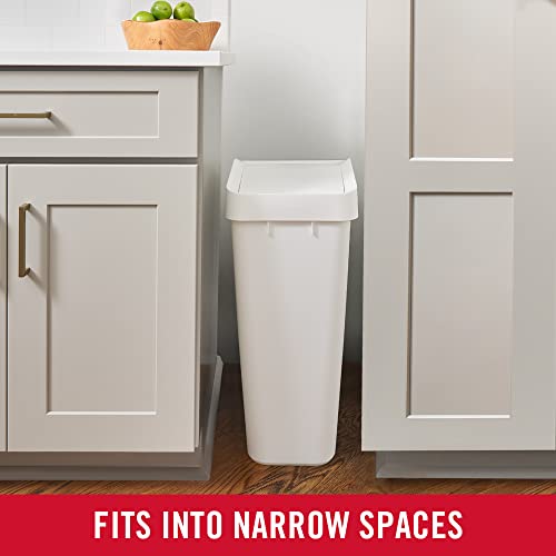 Rubbermaid Swing Top Waste Container for Home and Kitchen, Easy Access Disposal and Slim Modern Trash Can with Lid, 12.2 Gallon Capacity, White