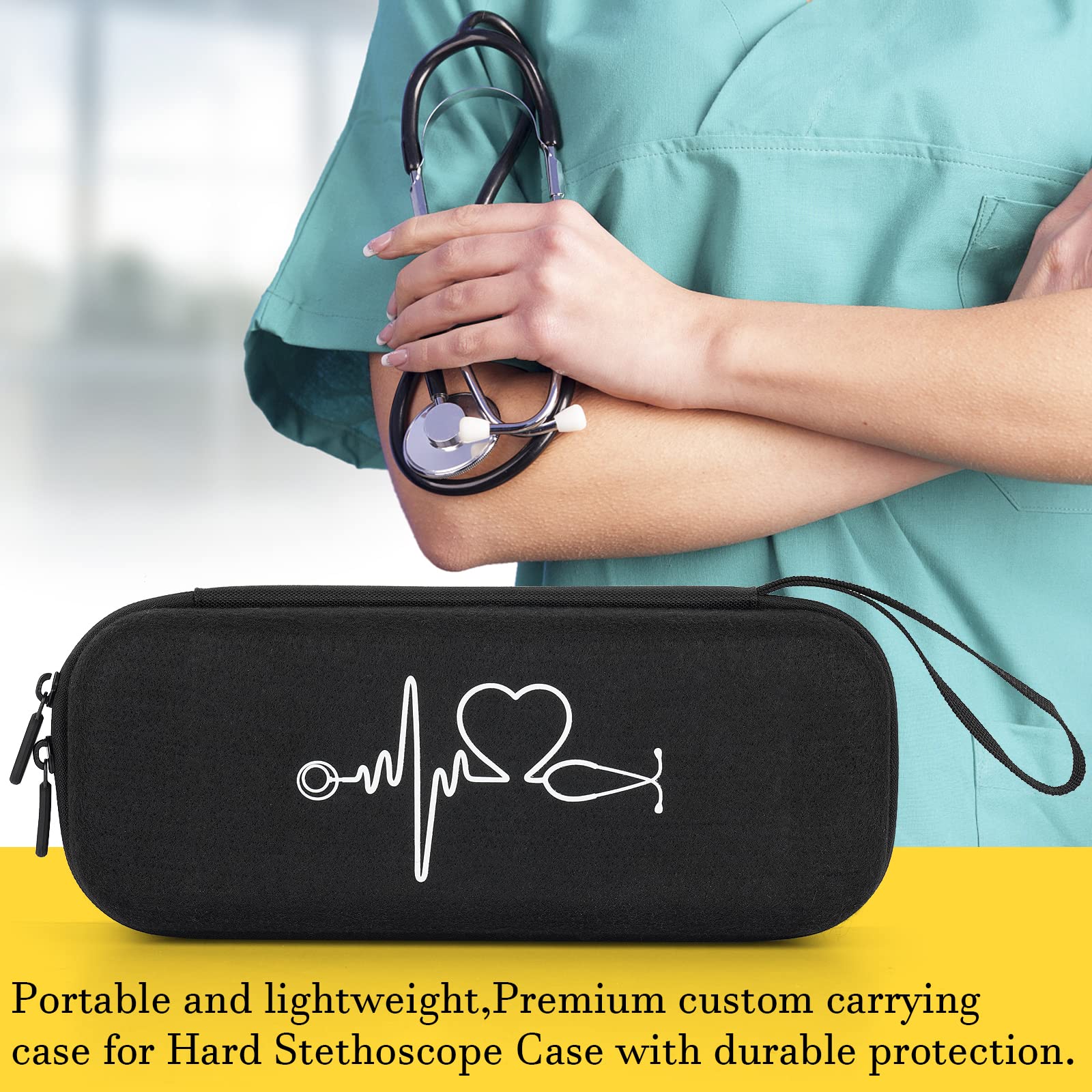 Jsbice Hard Stethoscope Case,Blood Pressure Cuff case, Large Stethoscope Carrying Case with ID Slot, Medical Case for Stethoscope, Stethoscope Carrying Case Travel Bag for Nurse Accessories.