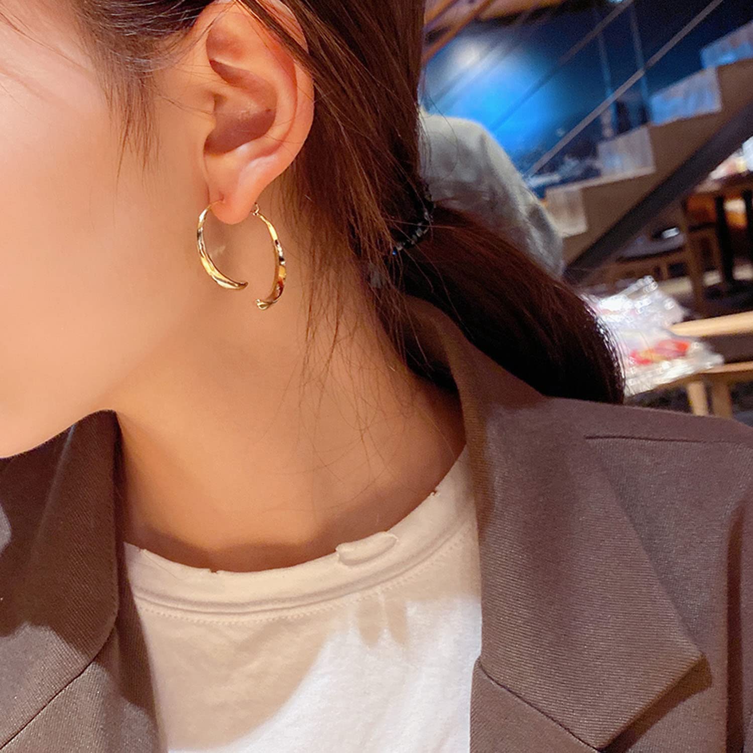 GOGOEY 14K Gold Plated 925 Sterling Silver Post Drop Earrings Fashion Cross Curved Earrings, Curved Stick Front Back Linear Dangle Earrings Open Hoops, Sterling Silver, No Gemstone