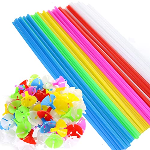 GIFTEXPRESS 120pcs 12" Balloon Sticks Assorted Colors, Plastic Balloon Holders and Cups for Christmas, New Year, Birthday Party, Wedding, Anniversary Decorations