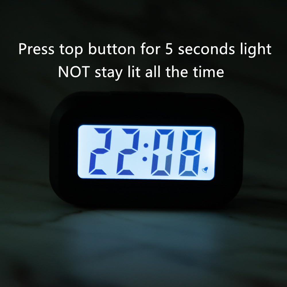 FAMICOZY Small Digital Travel Alarm Clock,Simple Operation,Easy to Read,Ascending Alarm,12/24Hr,Snooze Soft Light for Bedside,AAA Battery Operated,Black