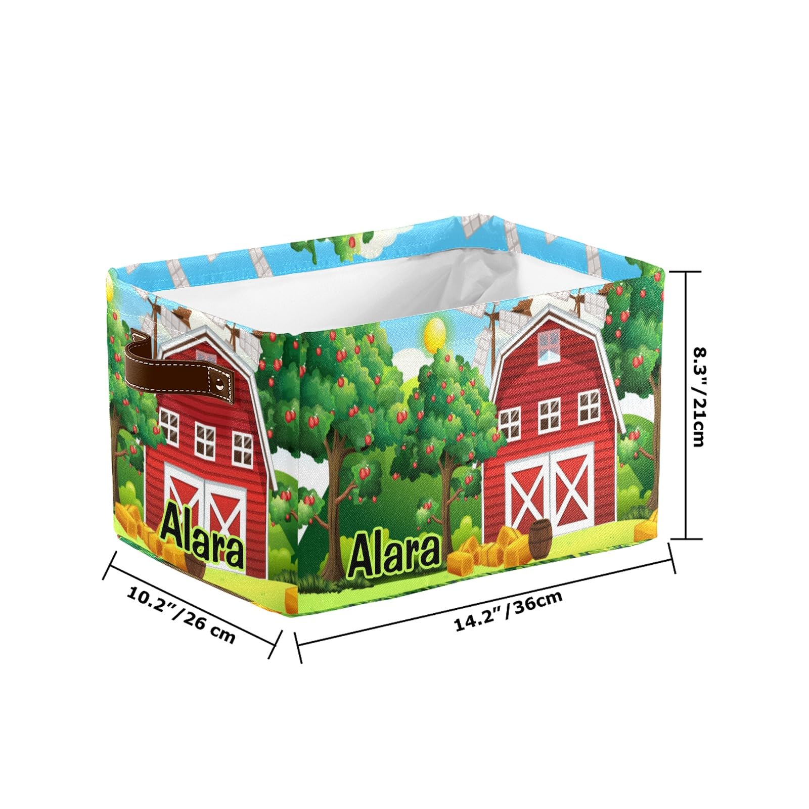 Farm Barn and Windmill Personalized Storage Bins Custom Baskets Cubes Organizer with Handle for Shelves Nursery Toy 1 Pack