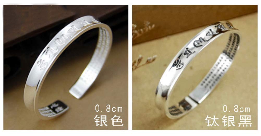 DUANMEINAD Fashion Open Bracelet With Chinese Word Bangle Buddhist Heart Sutra For Man & Women Cuff Bangle (Vintage silver)