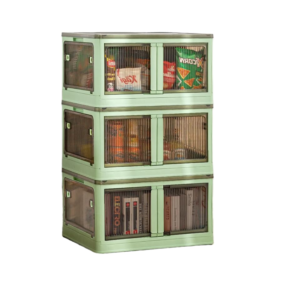 Stackable Storage Bins with Lids and Wheels, Stackable and Sturdy, Collapsible Plastic Storage Containers, Functional Folding Storage Box, Bedroom, Living Room, Study Room, Toy Room