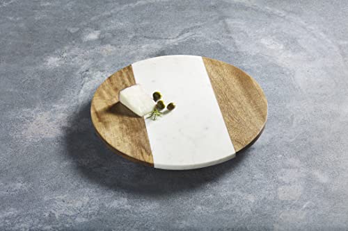 Mud Pie Marble and Wood Lazy Susan, 16" dia, BROWN
