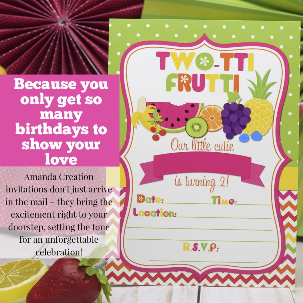 Tutti-Frutti Sweet and Juicy 2nd Birthday Party Invitations, 20 5x7 Fill In Cards with Twenty White Envelopes by AmandaCreation