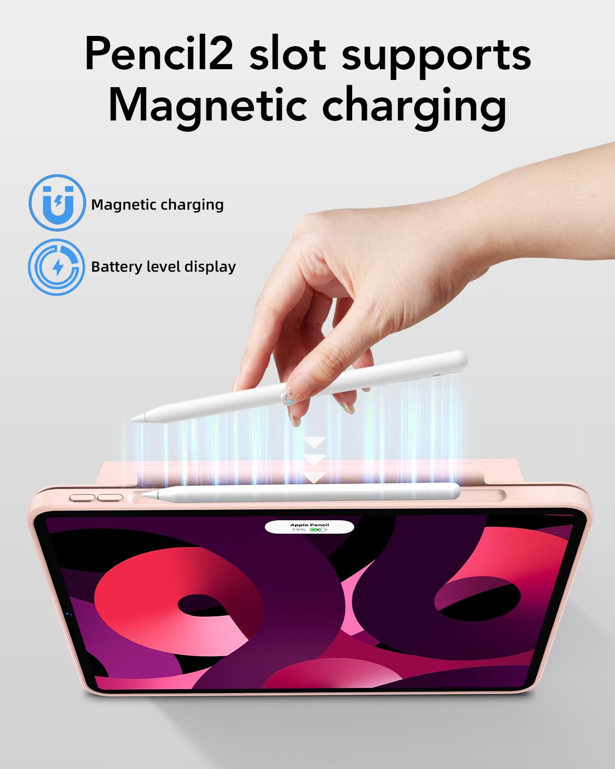 Marasone iPad Air 5th Generation Magnetic Case 2022 / iPad Air 4th 2020 Case 10.9 in Double-Layer Magnetic Folio Cover with Multiple Angles and Pencil Charging Support, Premium PU Leather(Pink)