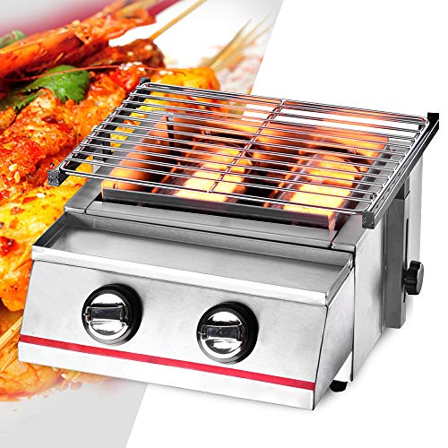 Portable Grill, 2-Burner Grill LPG Gas BBQ Grill, Tabletop Smokeless Outdoor Barbecue Cooker, for Parties, Backyard Barbeques, Camping, Tailgating or Picnicking