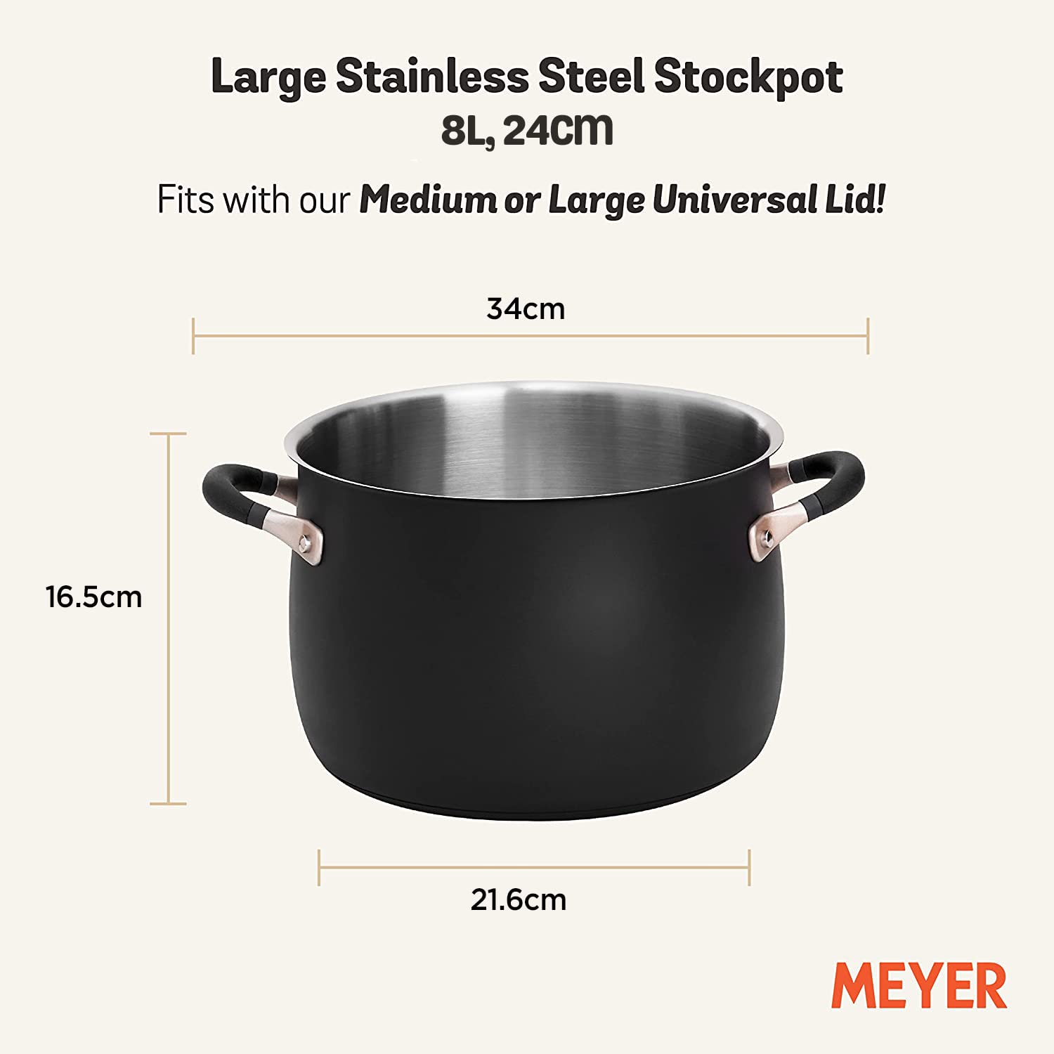 Meyer Accent Series Stainless Steel Stockpot, 8 Quart, Matte Black
