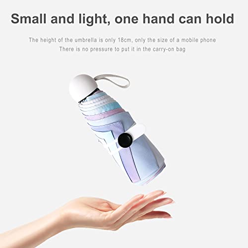 YumSur Mini Travel Sun & Rain Umbrella, Small UV Compact Folding Umbrella with Case 8 Ribs Anti-UV Lightweight Umbrella
