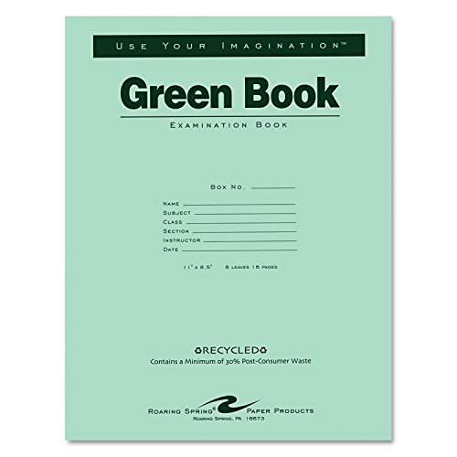 Roaring Spring 77509 Green Books Exam Books Stapled Wide Rule 11 x 8 1/2 8 Sheets/16 Pages