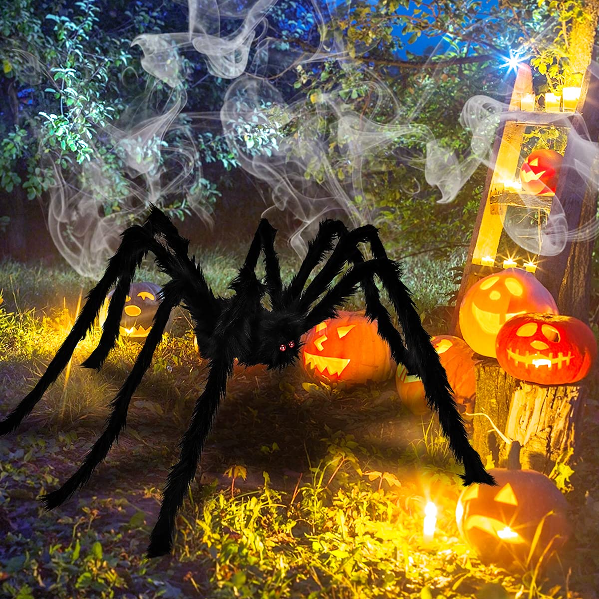 Halloween Spider Decorations, 4 Pcs Gaint Spiders Halloween Decorations Outdoor Scary, Halloween Spider Scary Fake Spiders Halloween Decor for Outside House Indoor Yard Haunted House Window