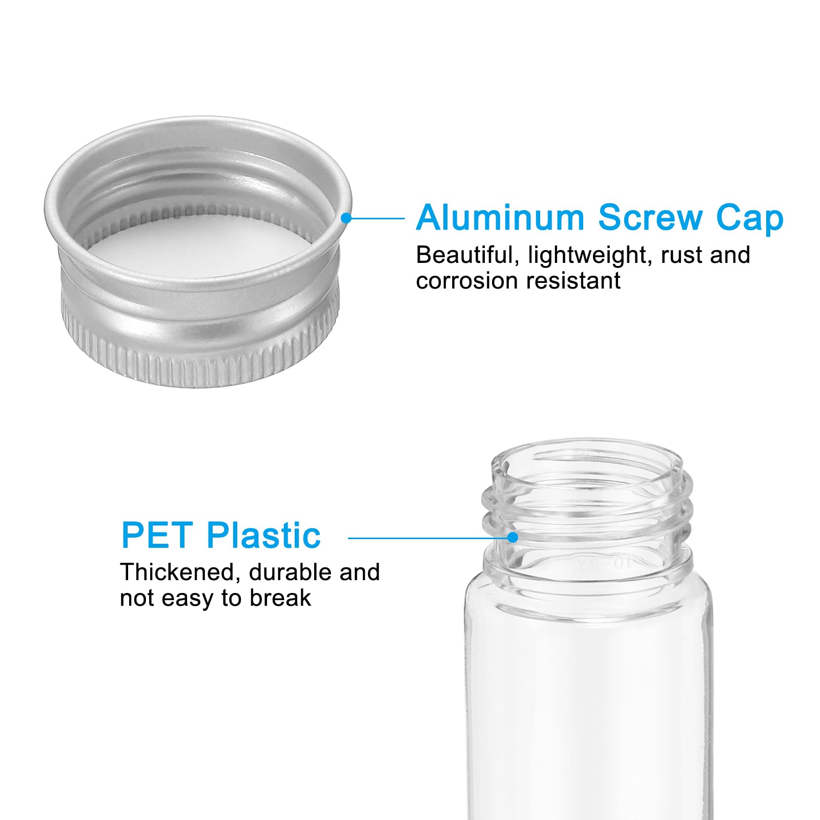 PATIKIL 80ml Plastic Test Tubes with Screw Caps, 6Pcs 128x33mm Flat Bottom Tubes for Scientific Party Decoration Candy Bead Storage Bath Salt, Silver Tone