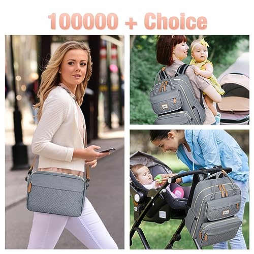 Tonyeee Diaper Bag Backpack- Removable Cross Body Bag,Travel Essentials Baby Bag with Changing Pad & Stroller Straps,Multi function Large Capacity, Waterproof and Stylish, Gray