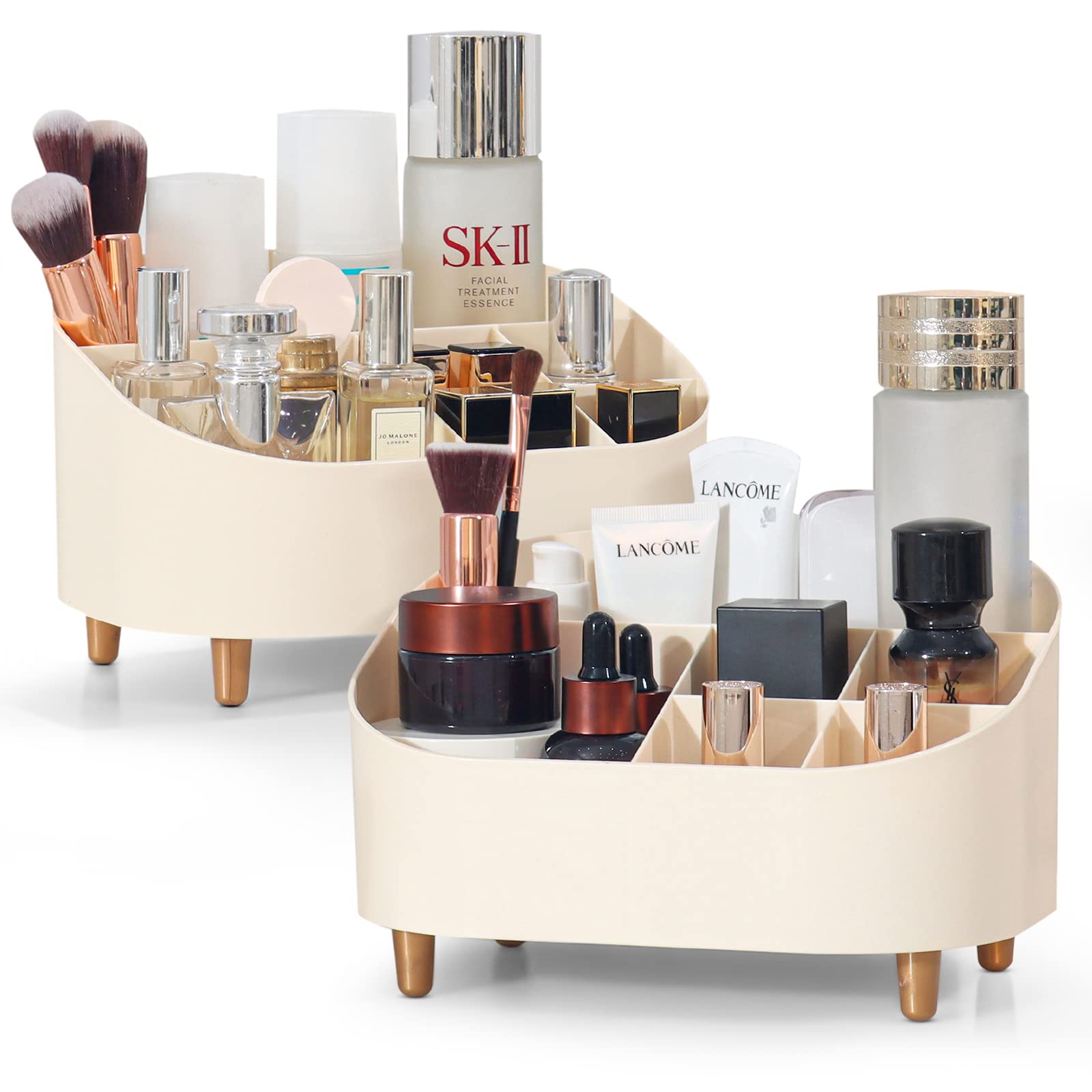 JULY'S SONG Makeup Organizer for Vanity Counter, 2 Pack Small Beauty Cosmetic Brush Skincare Stand Holder for Her Bathroom Countertop, White Opal