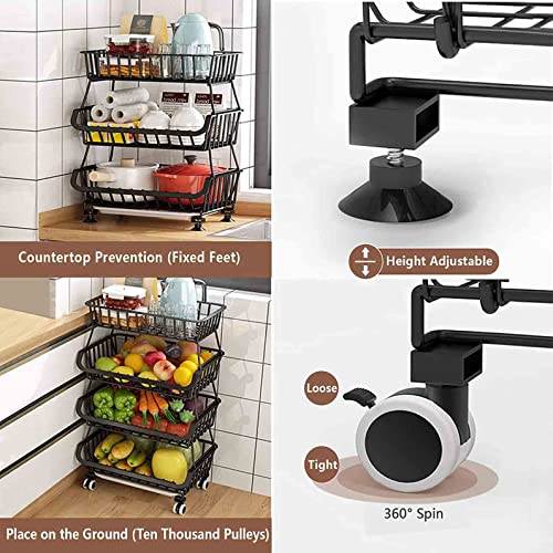 Multi-Tier Vegetable Storage Rack, Movable Stackable Fruit Vegetable Shelf, for Kitchen, Pantry, Bathroom, Garage, Living Room,4 Tier