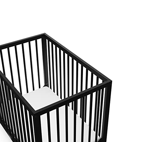 Graco Teddi 4-in-1 Convertible Mini Crib with Bonus Water-Resistant Mattress (Black) β GREENGUARD Gold Certified, 2.75-Inch Mattress Included, Convenient Size, Easy 30-Minute Assembly