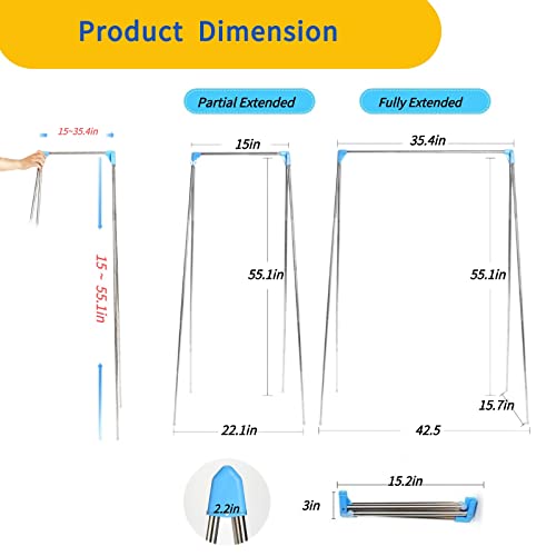 Portable Travel Garment Rack, Upgraded Easy Folding Mini Drying Clothes Rack, Retractable Drying Rack for Laundry, Travel, Camping, Hotel, Dance + 4 Folding Coat Hangers (Longer & Thicker)
