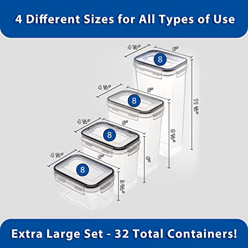 Lifetime Home 32 PACK Airtight Food Storage Containers Set with Lids for Kitchen & Pantry Organization - BPA-Free for Cereal, Pasta, Rice, Vegetables, Fruits & Flour - FREE Markers and Labels