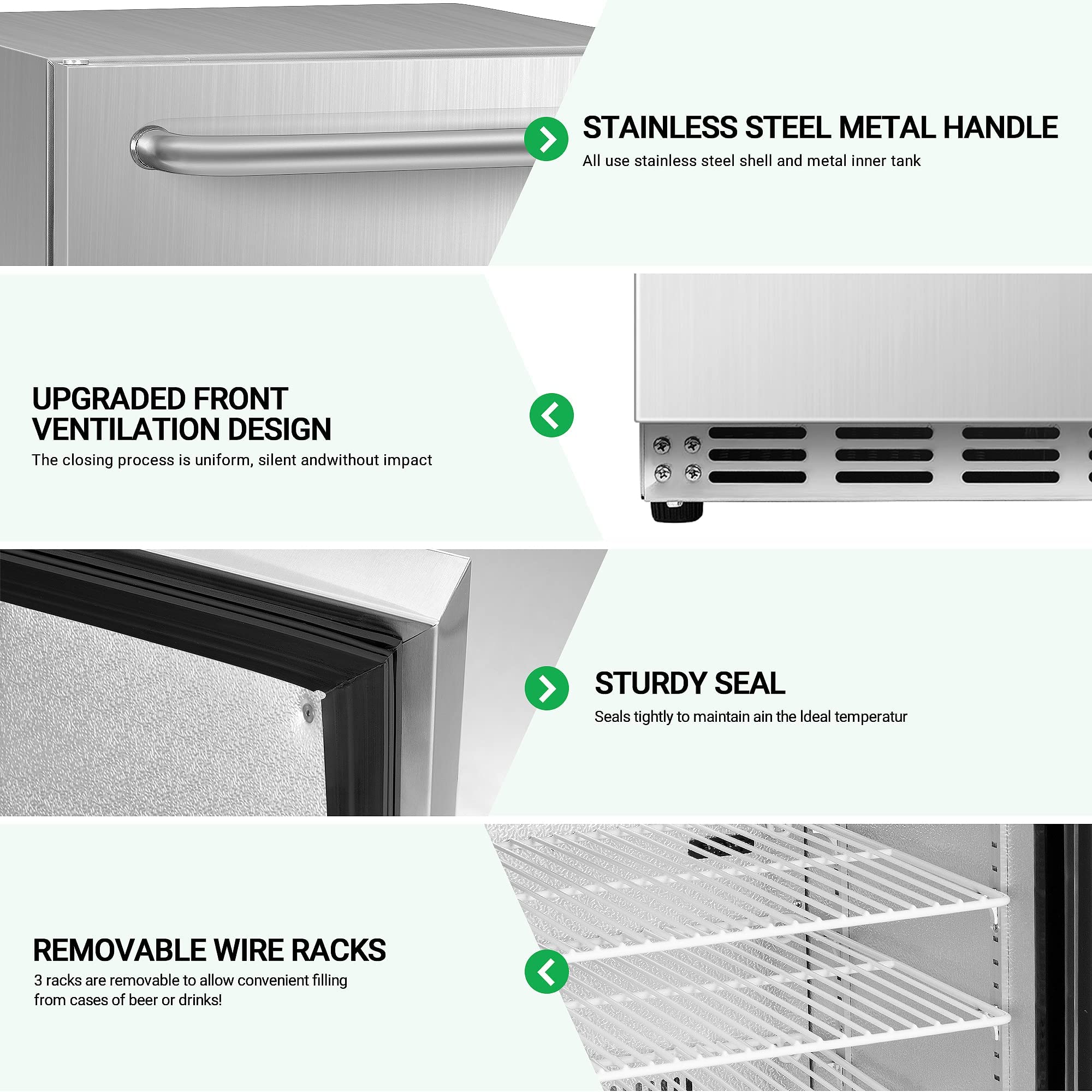 ICEJUNGLE Refrigerator, Single Door, Silver Outdoor Refrigerator 24'' Built-in/Freestanding Compressor Beverage Fridge Refrigerator for Home and Commercial Use