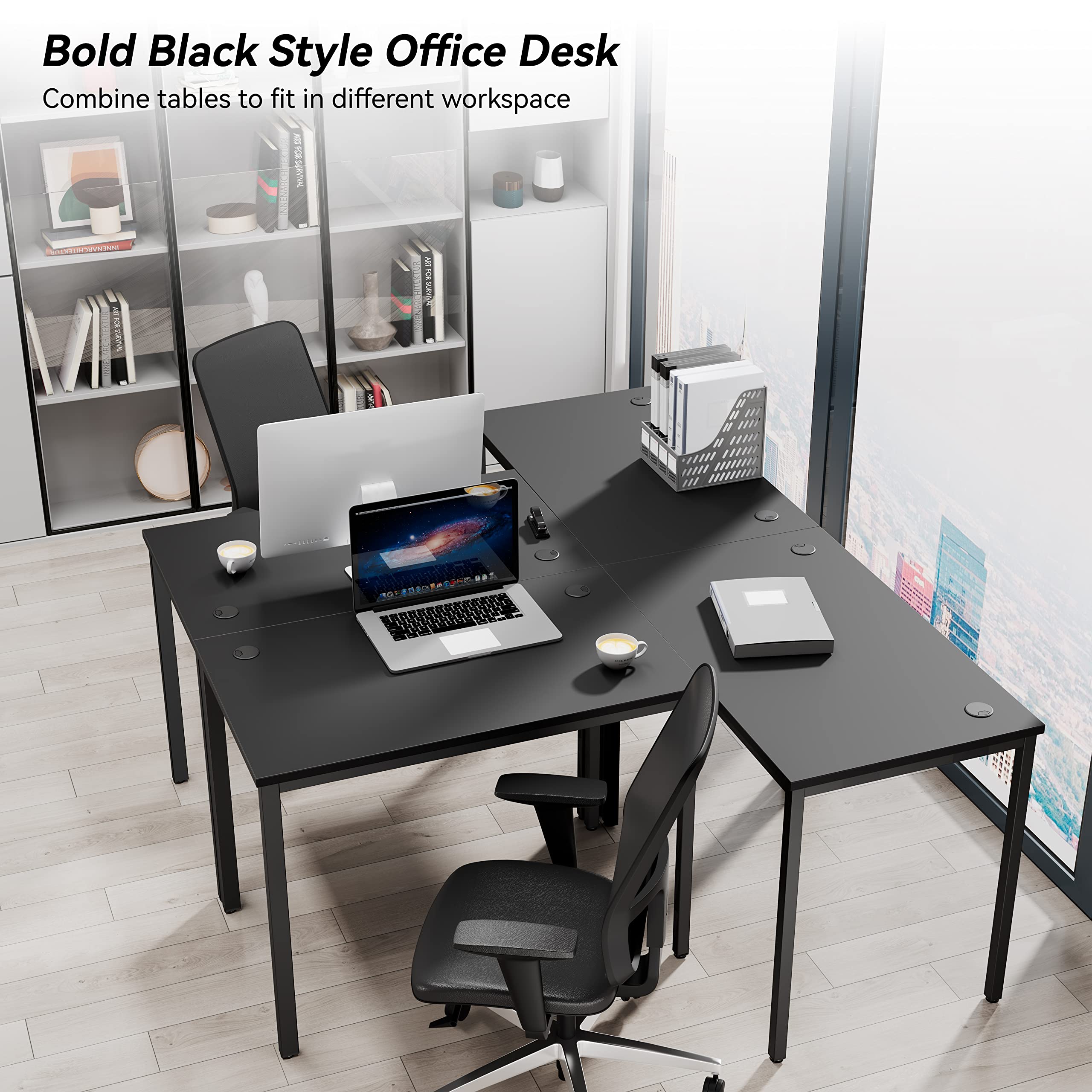 EUREKA ERGONOMIC 47 Inch Teak Home Office Computer Desk, Simple Modern Sturdy Work Study Writing PC Gaming Table for Large Space Adults Teens Kids Sewing Bedroom Kitchen Dinning Room, Black Metal Legs