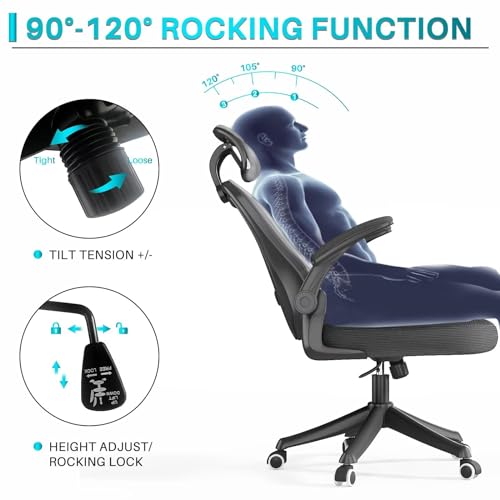 SeekFancy Ergonomic Office Chair M903, High Back Computer Desk Chair with Wheels, Comfy Mesh Office Chair with Adjustable Lumbar Support & Headrest, Black Swivel Executive Managerial Task Chair