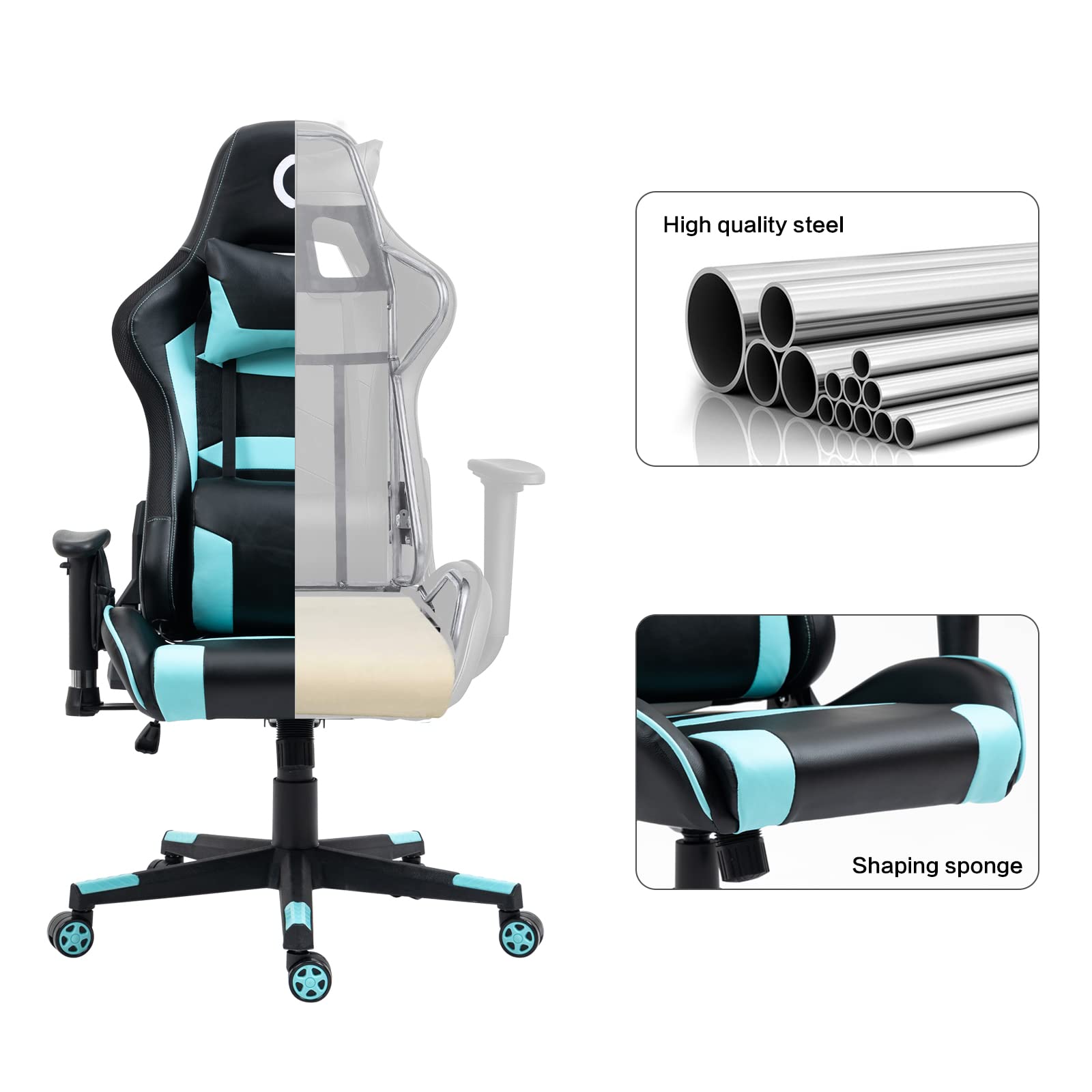 Gaming Chair with LED RGB Lights Ergonomic Office Computer Desk Chair Swivel Recliner, Black Red