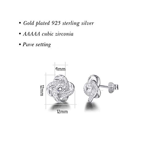 FANCIME White Gold Plated Real Sterling Silver Hypoallergenic Stunning Cubic Zirconia CZs Big/Large Daith Flower Knot Studs Earrings For Women Wedding Bridal,Size 12mm