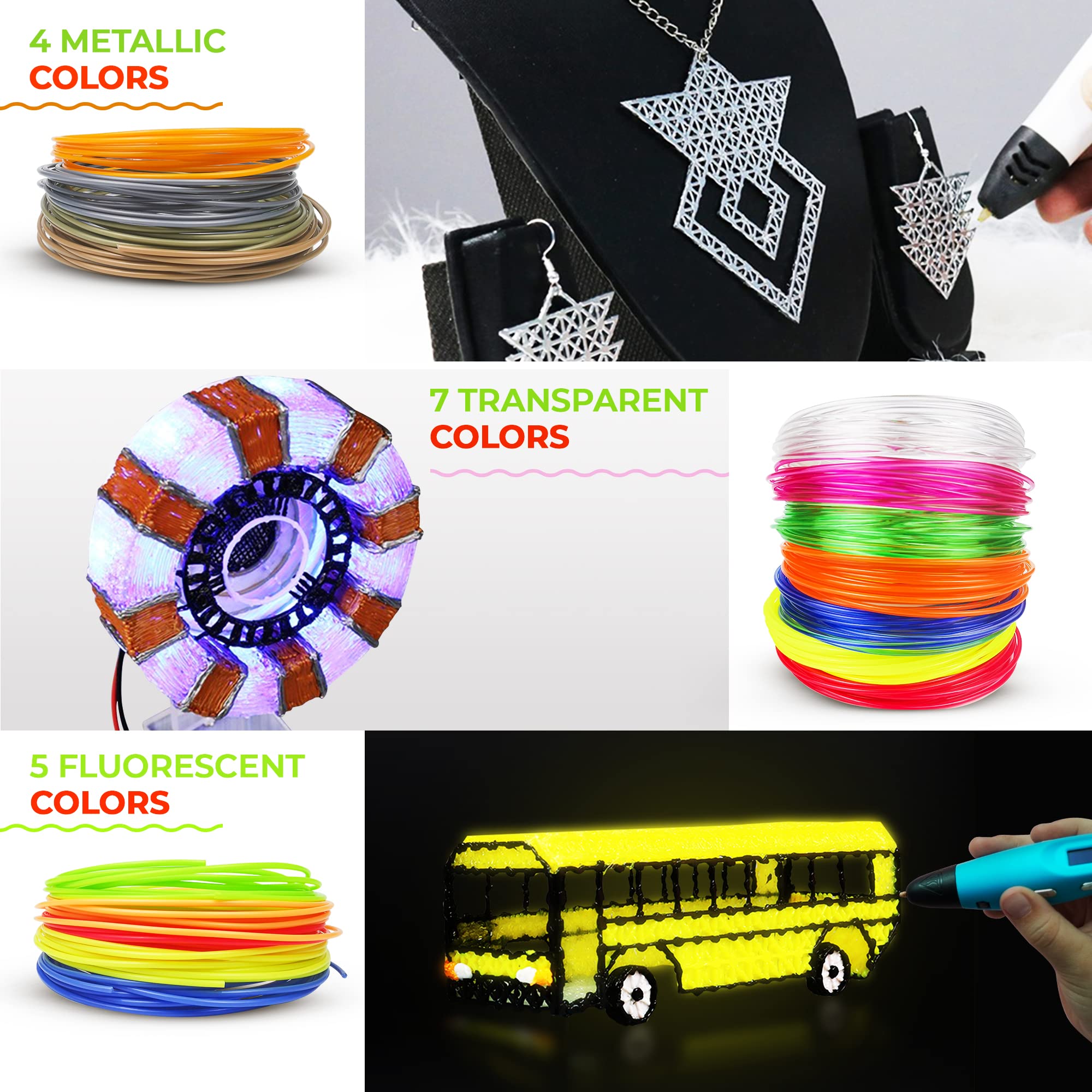 Filamate 3D Pen Filament - 1.75mm PLA Plastic - 3D Pen Refills with Stencils - 360 Feet of Assorted Filament: 0.02mm Tolerance for 3D Drawing and Doodling