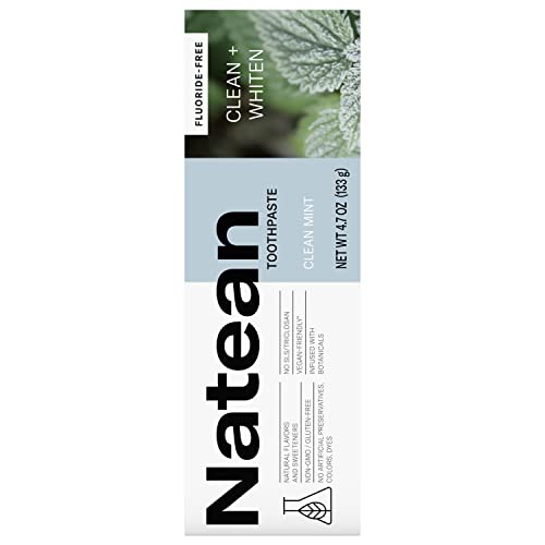Natean Clean + Whiten Fluoride Free Whitening Toothpaste, Clean Mint - 4.7 Oz Tube