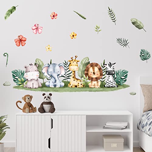 Jungle Safari Baby Animal Wall Decals Giraffe Kids Nursery Wall Stickers Elephant Decor for Baby Room