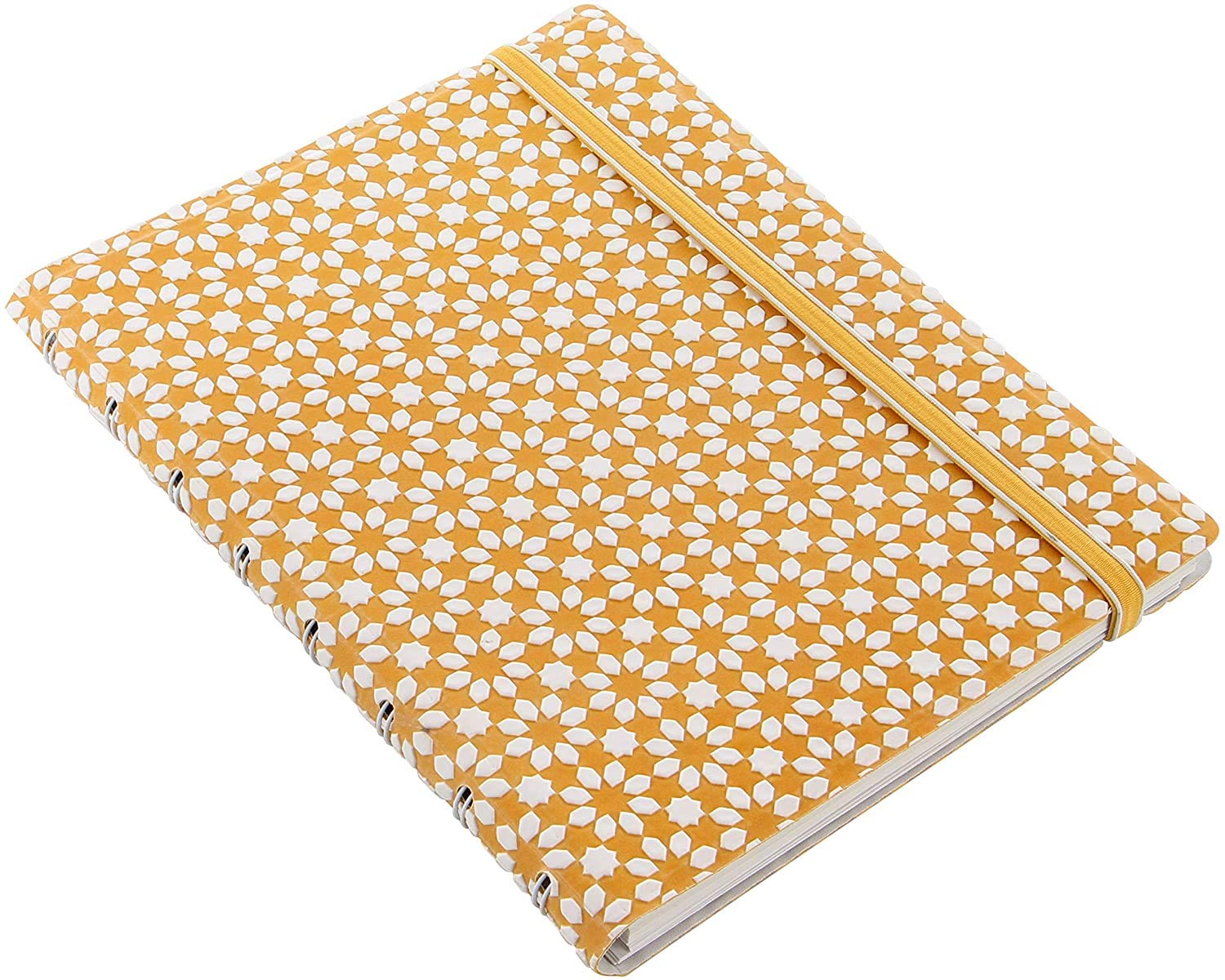 Filofax B115068U Refillable Notebook, A5 size, 112 moveable ruled pages. Includes 4 Indexes (one with pocket), page marker and elastic closure, Yellow & White