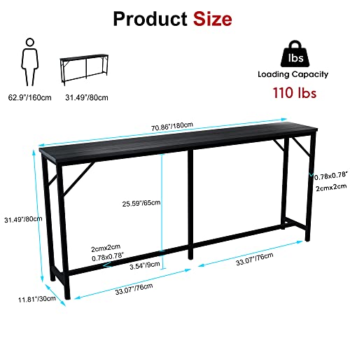 Yusong 71'' Long Console Table Sofa Tables Behind Couch, Narrow Entryway Table Skinny Tall Pub Bar Height Table for Living Room, Easy Assembly, Black Oak