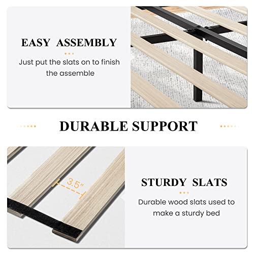 SHA CERLIN Queen Size Velvet Bed Frame, Upholstered Platform Bed with Adjustable Diamond Button Tufted Headboard, Rivet Ornament, Wood Slat Support, No Box Spring Needed, Easy Assembly, Black