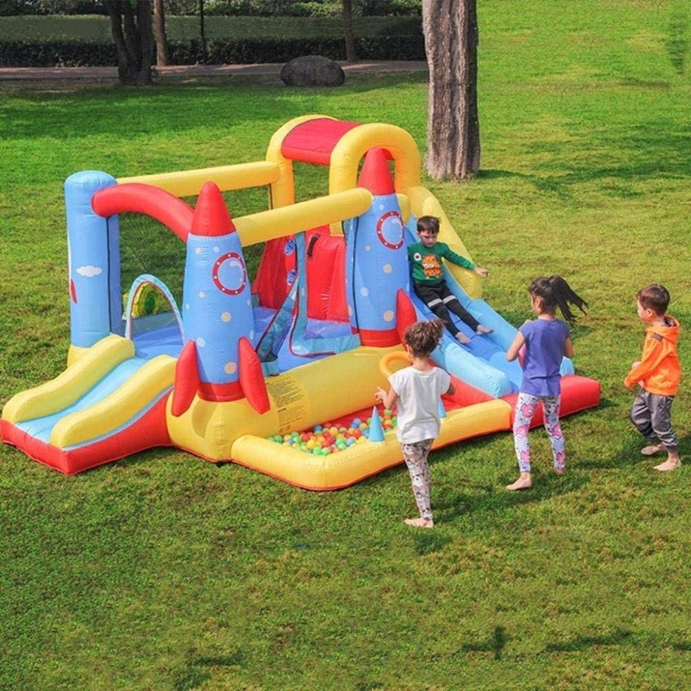 Inflatable Castle for Children, Toy Square Climbing Wall Inflatable Castle and Slide, Indoor Small Rocket Slide Trampoline Playground Equipment Rugged Color 185 280 340Cm A
