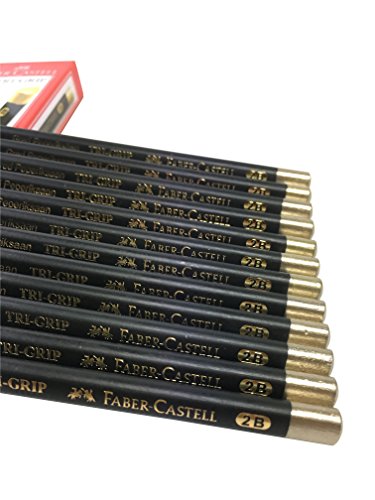 Faber-Castell Wooden Tri-Grip Exam Grade Graphite 2B Pencils, Smooth and Dark Pre-sharpened Wood Pencils - Box of 12