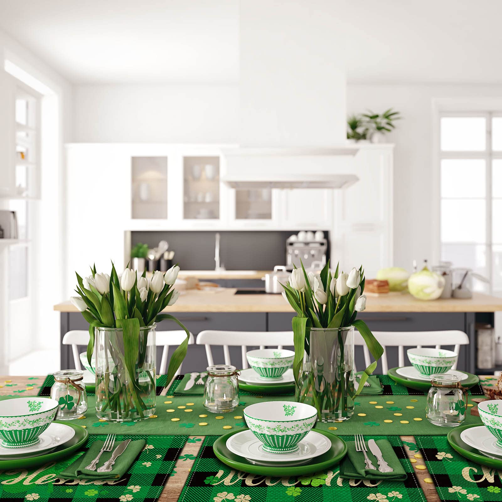 Tatuo 6 Pcs St. Patrick's Day Placemats Buffalo Plaid Placemats Lucky Clover Shamrock Blessed Table Mats Non Slip Heat Resistant Washable Place Mats for Kitchen Dining, 12 x 18 Inch (Stylish Style)
