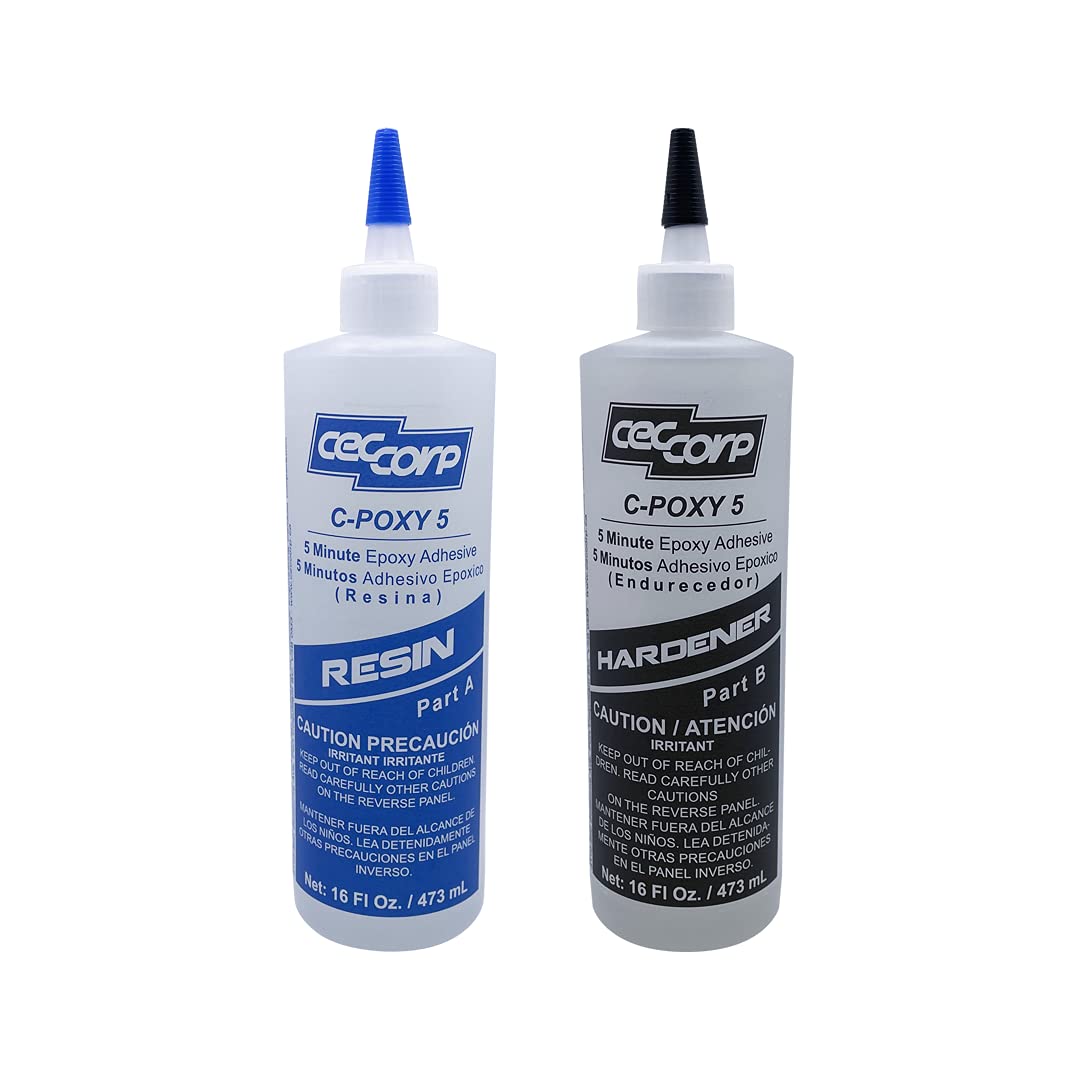 Five Minute Epoxy Glue Adhesive C-POXY 5 by CECCORP (32 Oz Combined) â Fast Setting, Quick Cure, Clear Epoxy Glue, General Purpose, 5 Minute