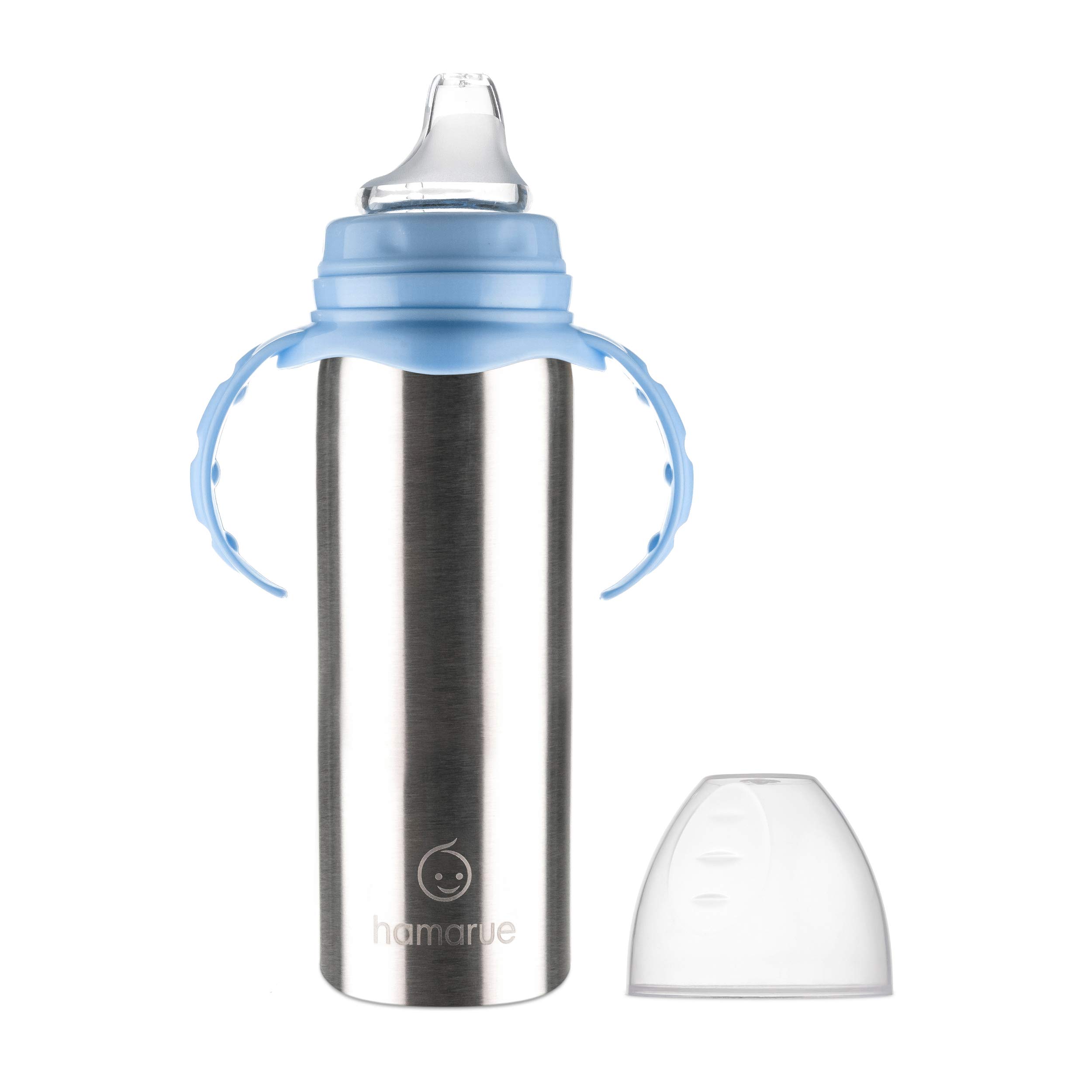 Hamarue 3-in-1 Stainless Steel Sippy Cups for Toddlers | Non-Toxic Insulated Stainless Steel Baby Bottle | Straw Cup With Removeable Handles | Plastic Free Liquid Transfer (8 oz, Bluel)