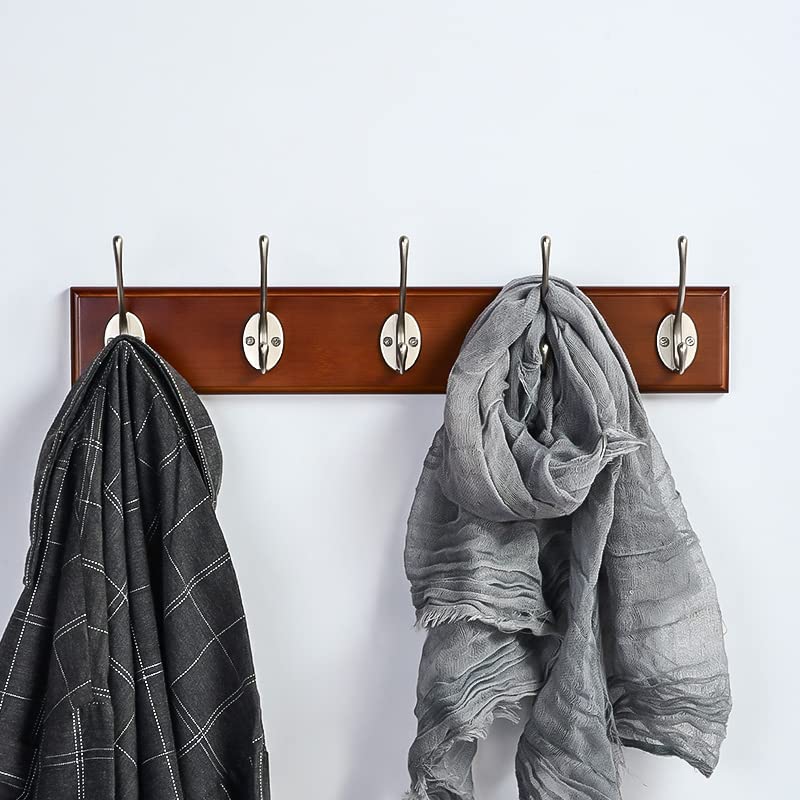 JYL HOME Wall Mount Bamboo Coat Rack, 17 Inch 5 Double Hooks, Pink and Gold