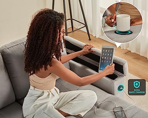 VanAcc Sleeper Sofa, Modern Tufted Convertible Sofa Bed, USB Charging Ports & Cup Holders, L Shaped Sofa Couch with Storage Chaise, Chenille Couches for Living Room (Light Grey)