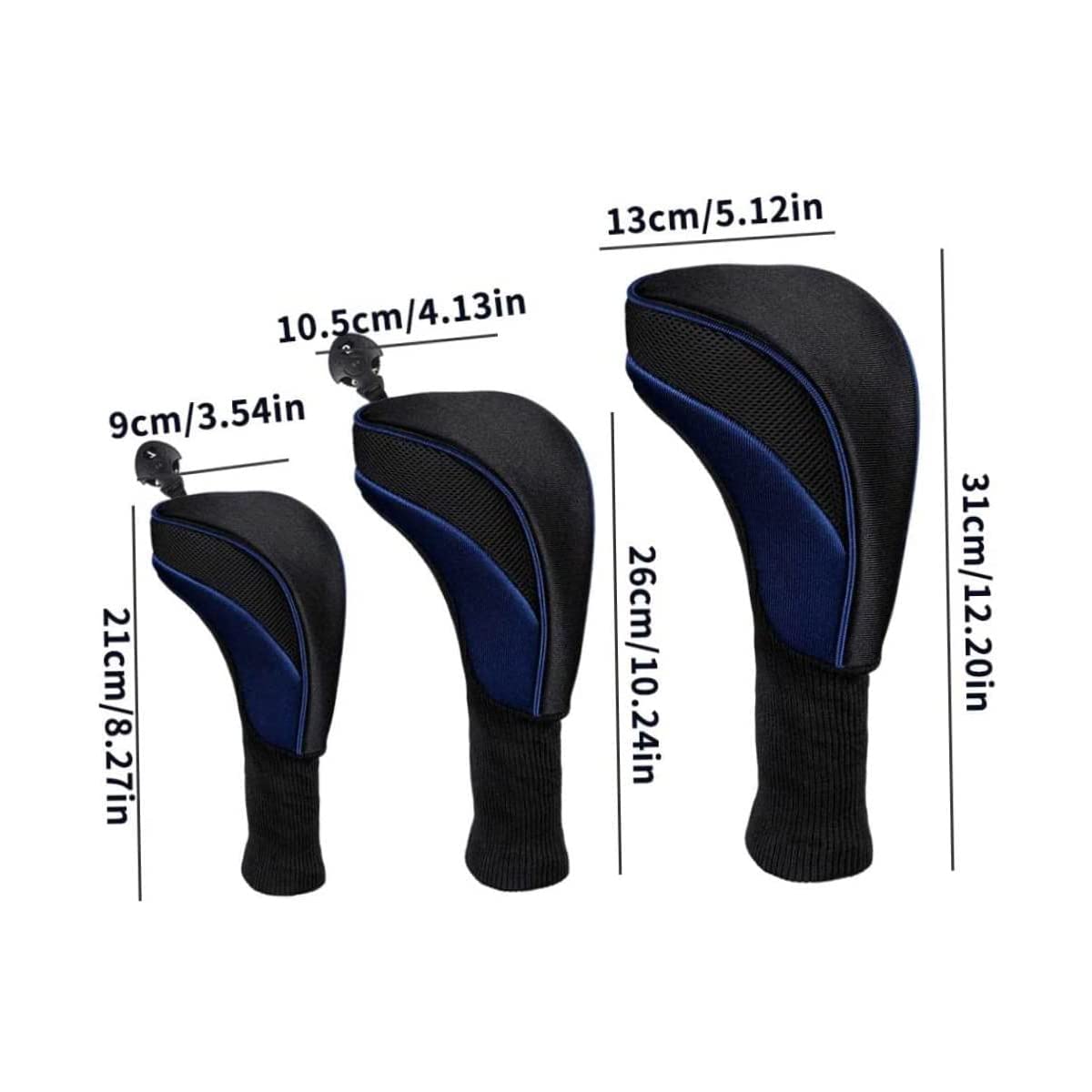Golf Club Head Cover Driver 3 Pcs Long Neck Mesh Golf Head Covers Set with Interchangeable No. Tags 3 4 5 6 7 X
