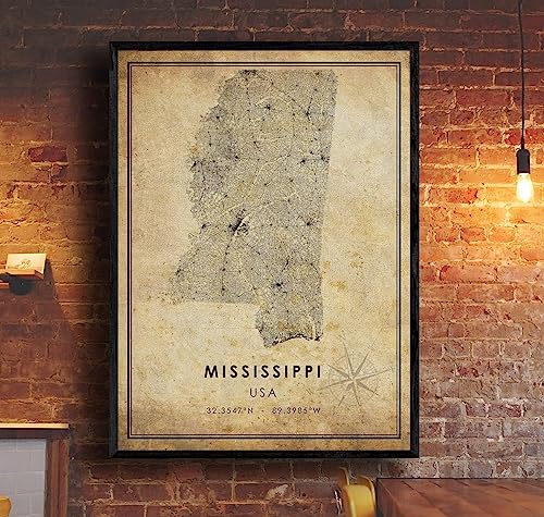 Mississippi Vintage Map Print Mississippi Map USA Map Art Mississippi City Road Map Poster Vintage Gift Map