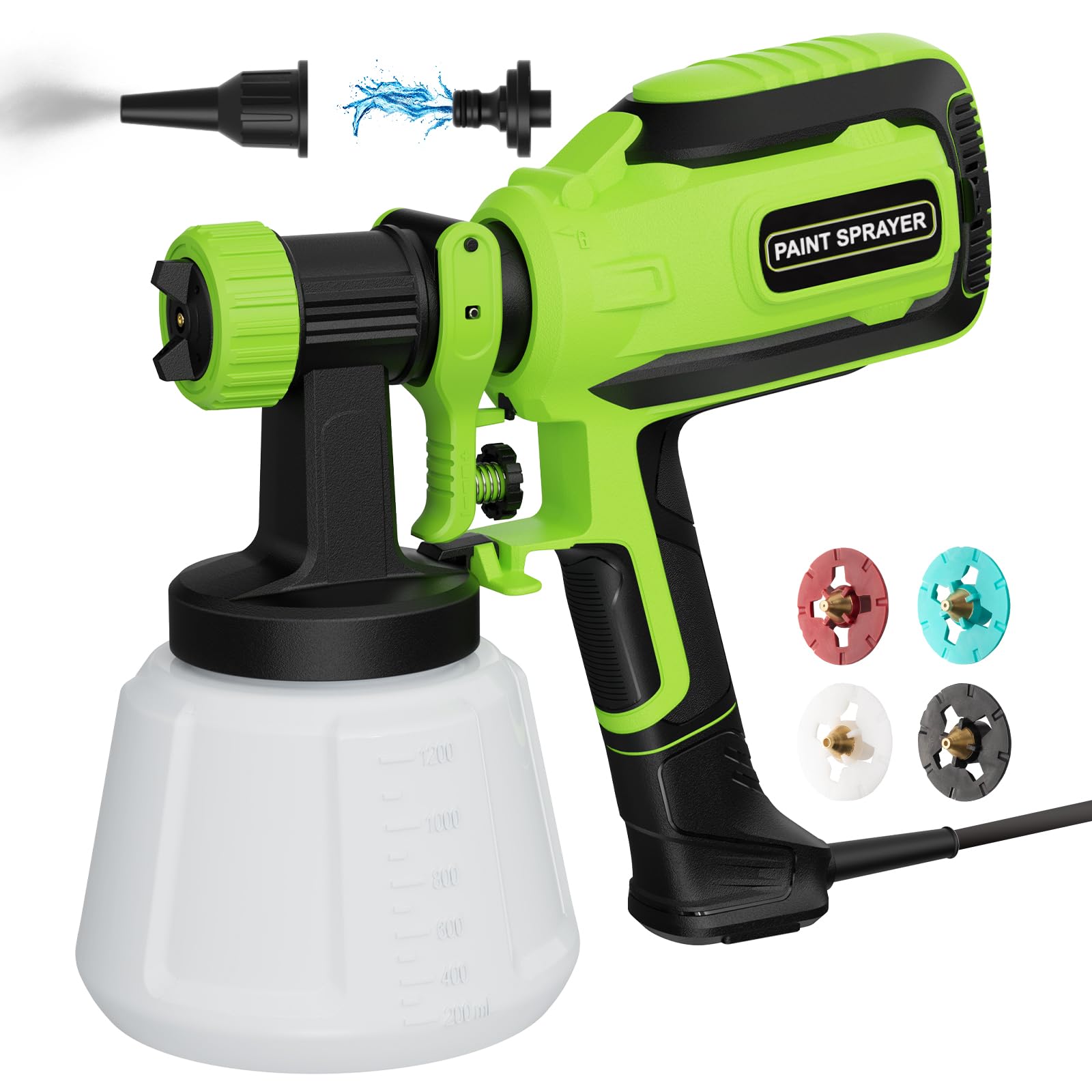 Paint-Sprayer, 700W HVLP Spray Gun with Cleaning & Blowing Joints, 4 Nozzle Sizes & 3 Spray Patterns, Easy to Clean, for Furniture, Cabinets, Decks, Walls, Doors, DIY Projects, etc.